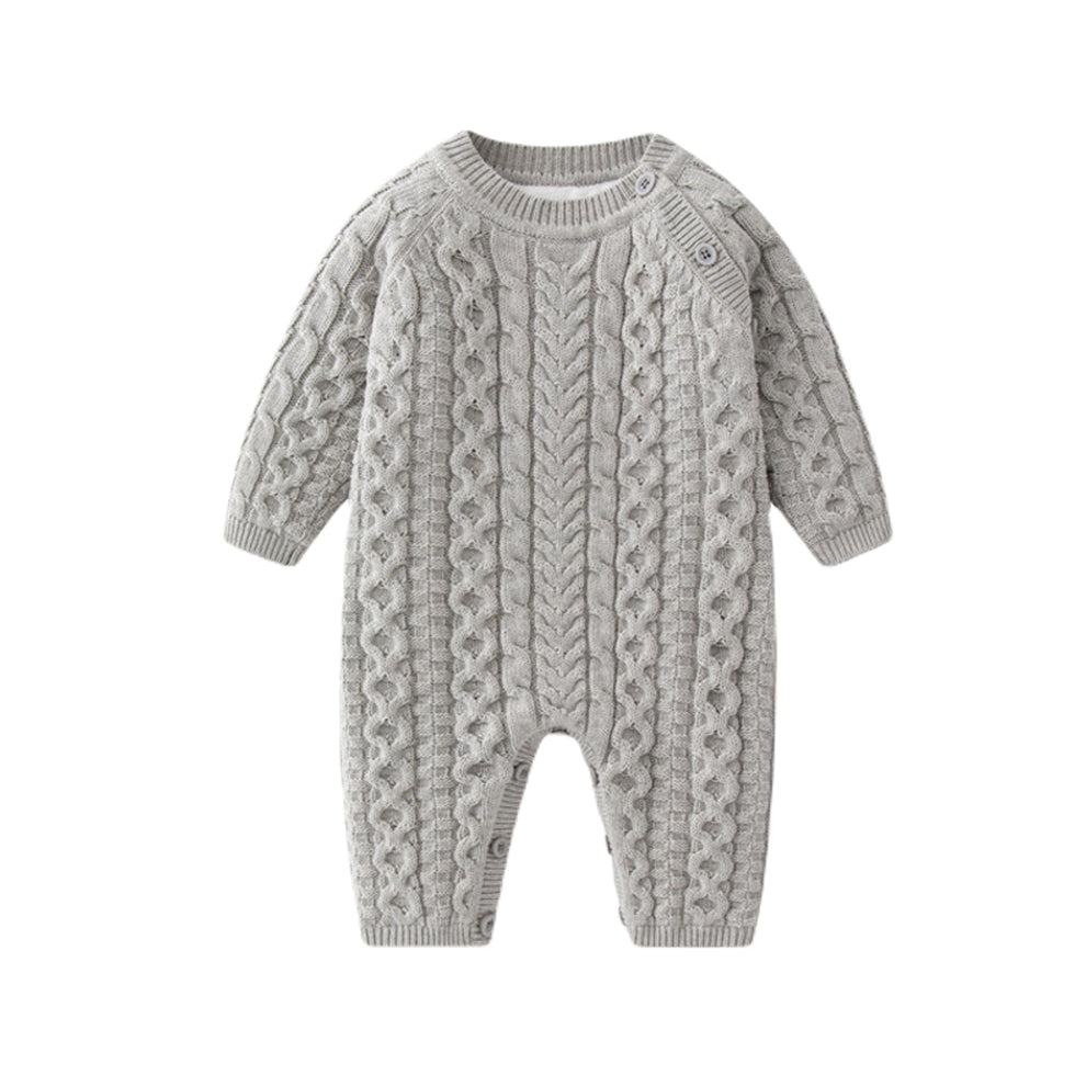 Lullaby Threads - Knitted Cable Stitch Baby Romper - Grey
